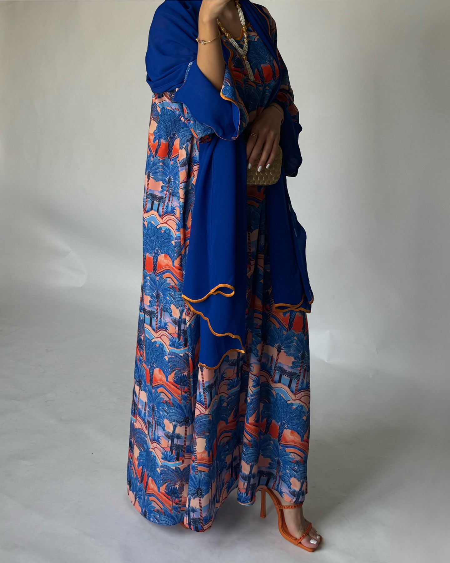 Royal Blue Palm Tree Pattern Jalabiya and Head Scarf – alefbh.com