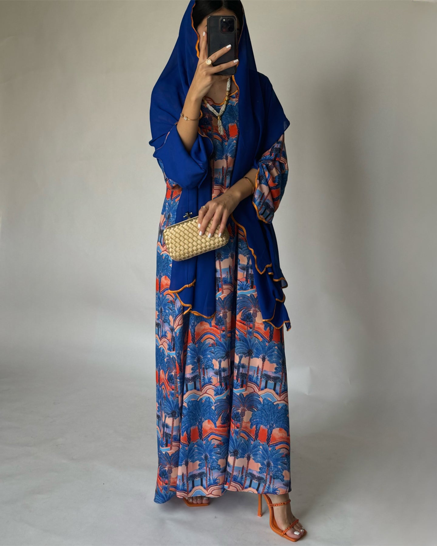 Royal Blue Palm Tree Pattern Jalabiya and Head Scarf – alefbh.com